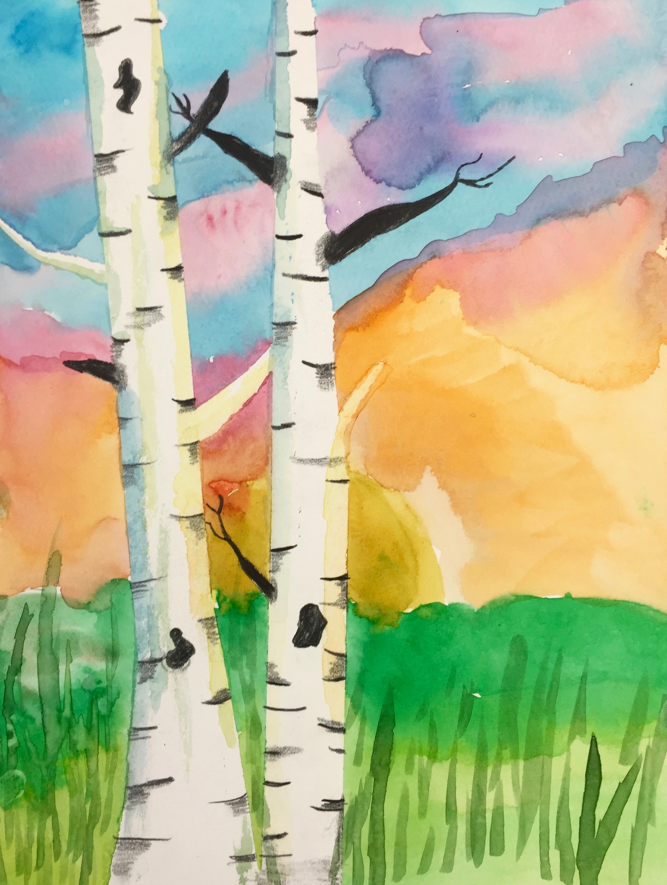 Masking Tape Birch Tree Paintings | Ms. Amsler's Artroom