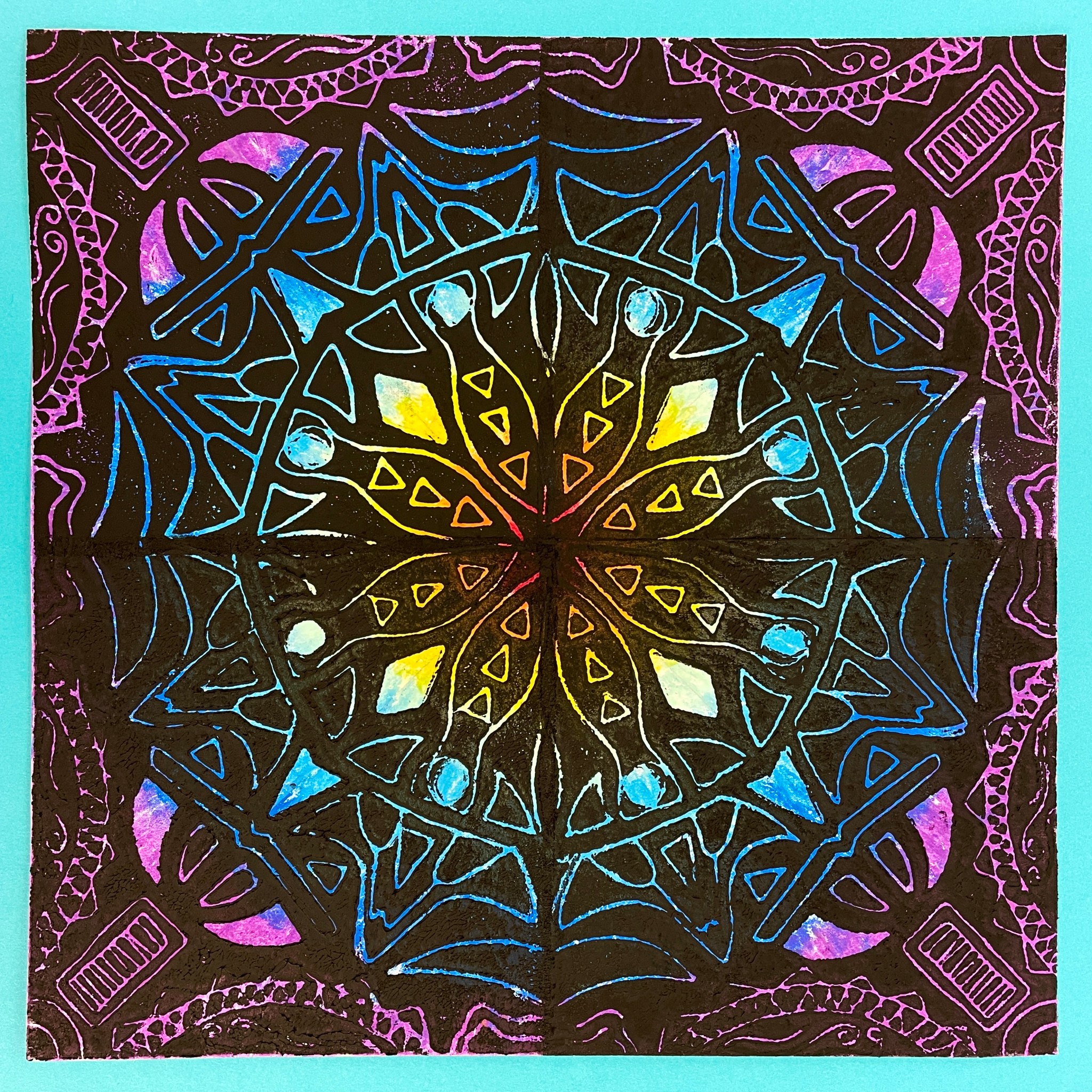 Radial Symmetry Prints on Oil Pastel | Ms. Amsler's Artroom