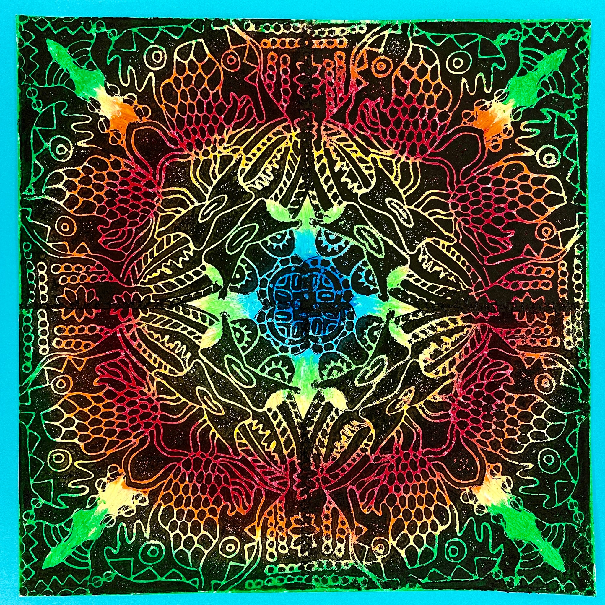 Radial Symmetry Prints on Oil Pastel | Ms. Amsler's Artroom