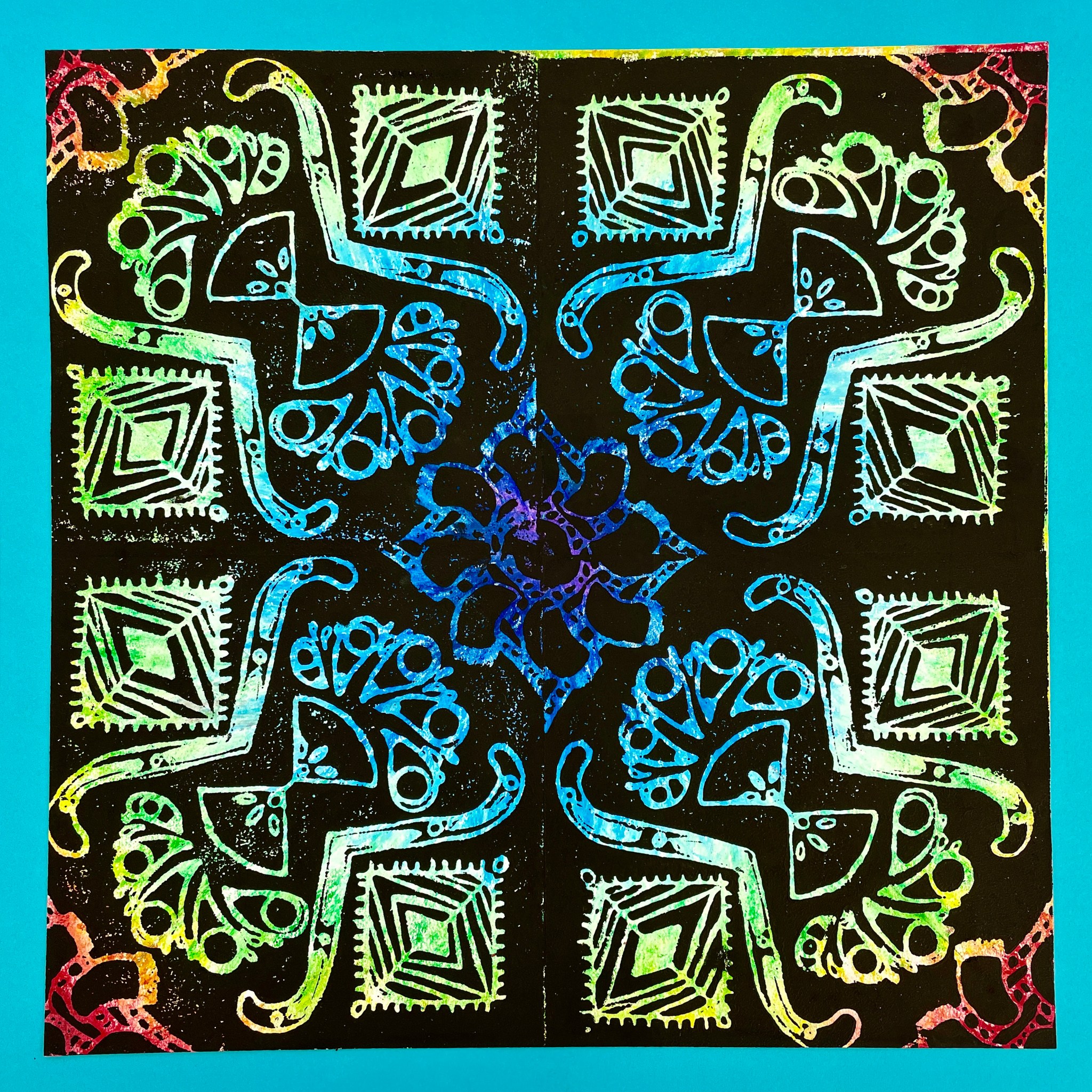Radial Symmetry Prints on Oil Pastel | Ms. Amsler's Artroom