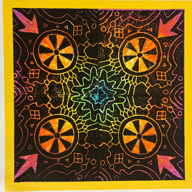 Radial Symmetry Prints on Oil Pastel | Ms. Amsler's Artroom