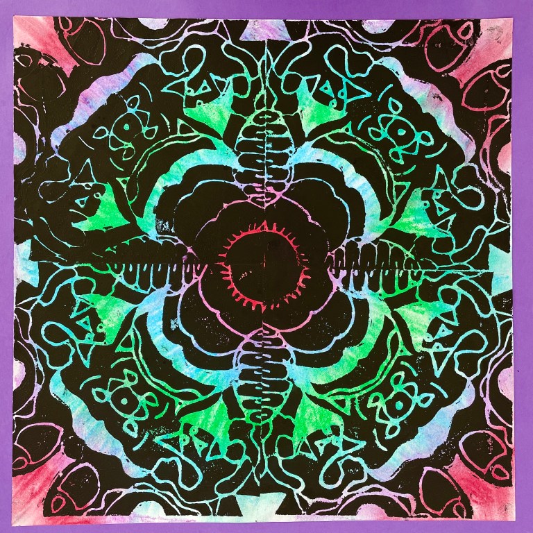 Radial Symmetry Prints on Oil Pastel | Ms. Amsler's Artroom