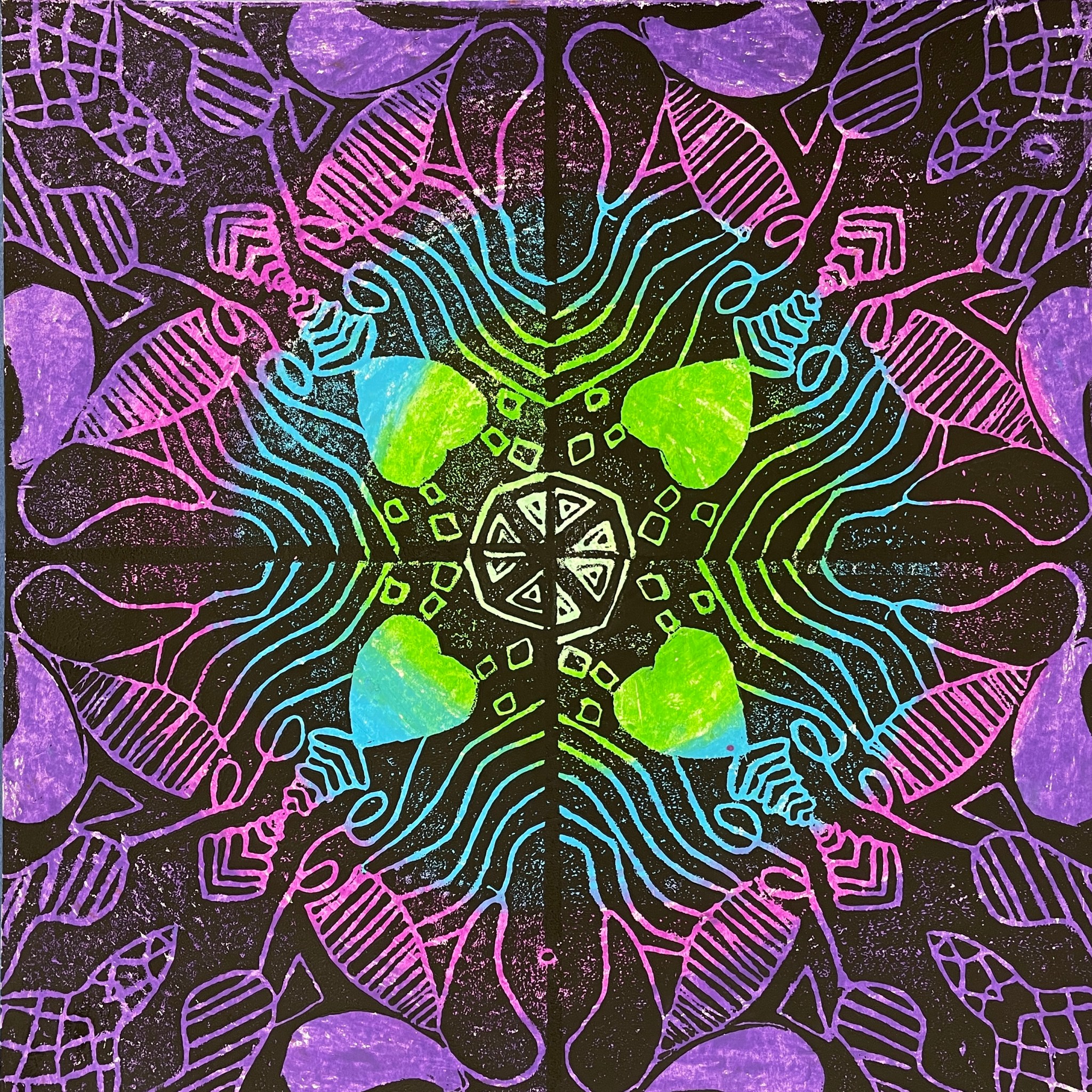 Radial Symmetry Prints on Oil Pastel | Ms. Amsler's Artroom