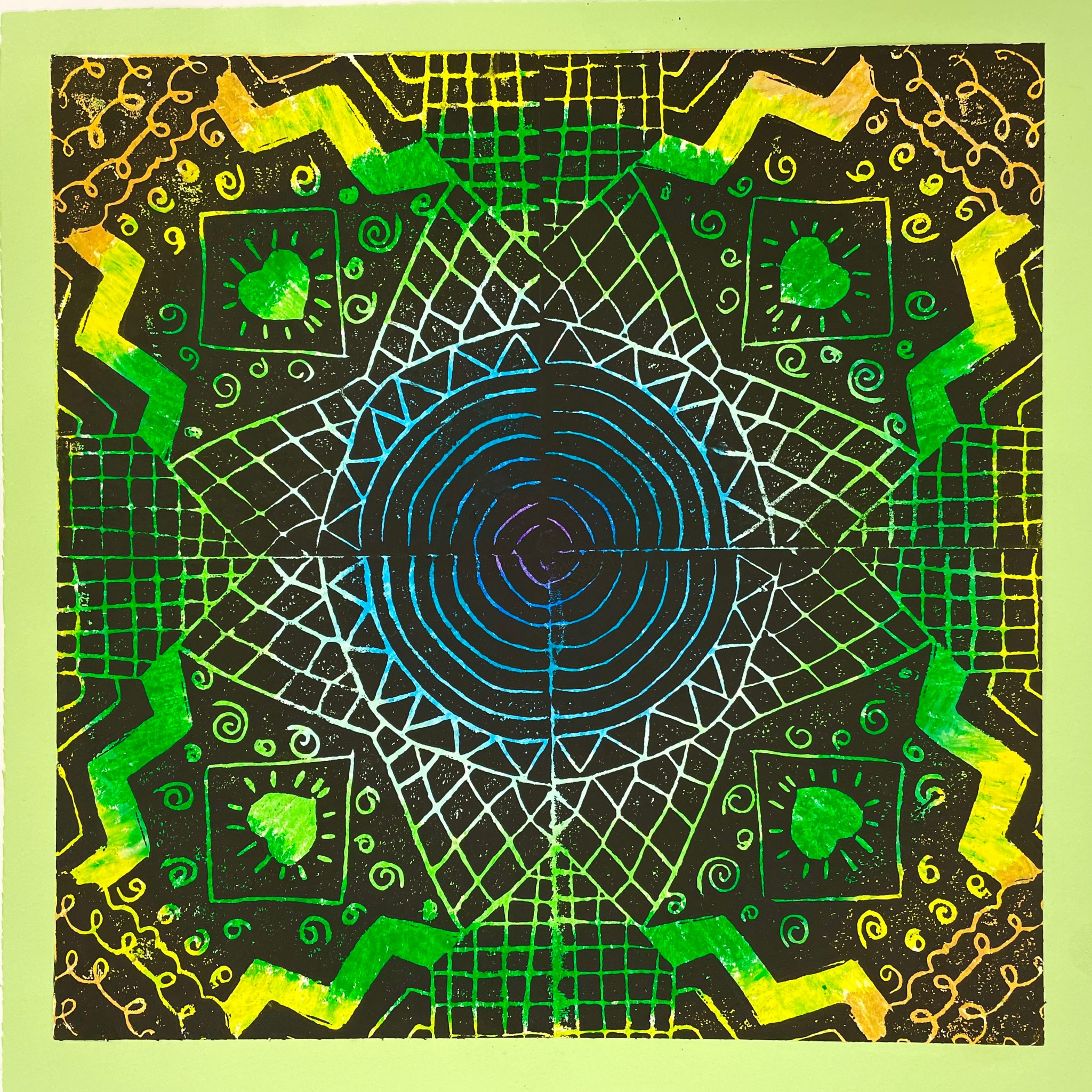 Radial Symmetry Prints on Oil Pastel | Ms. Amsler's Artroom